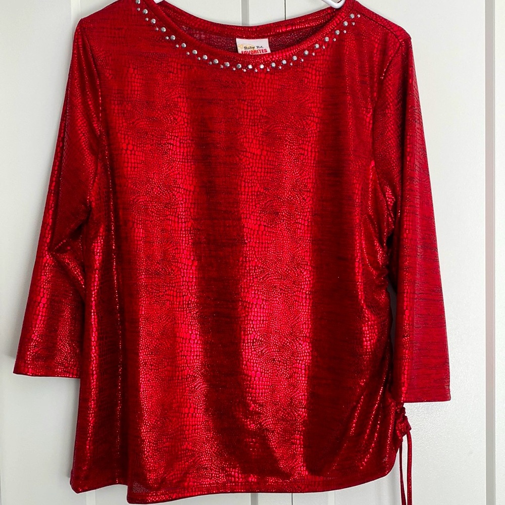 Ruby Rd Favorites Red Metallic Snake Print Top |Size … - Gem